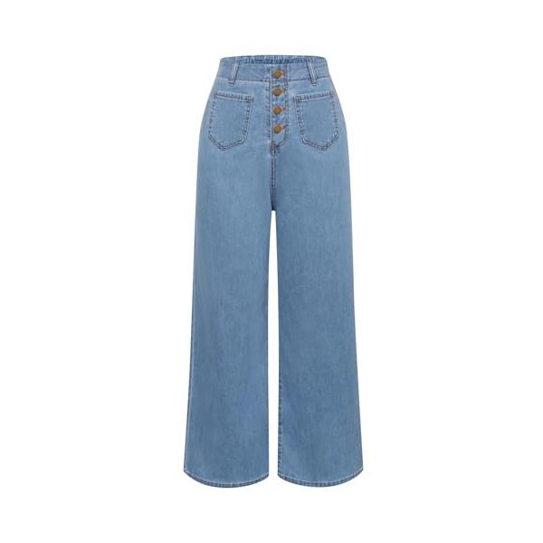 商品名:  Belle Poque 2024 Vintage Wide Leg Blue Jeans Casual High Waisted Stretchy Baggy Bootcut Work Office Denim Pants XX...