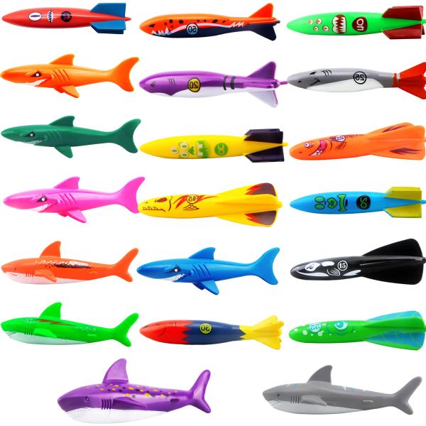 商品名:  Rcanedny 20 Pcs Underwater Diving Torpedos Toys Sharks Pool Swimming Diving Training Toys for Kids Pool Party Divi...
