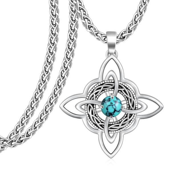 商品名: Fuguangju ターコイズ Nudo De Bruja Plata 925 オリジナル スターリングシルバー 魔女の結び目 ネックレス アイリッシュ ウィッカジュエリー メンズ レディース, スターリングシルバー, ターコイズ...