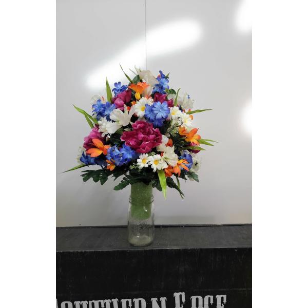 商品名:  Cemetery Flowers Spring Small Wildflower Cone for 3 inch grave vase blue orange white daisies peonies Cemetery Vas...