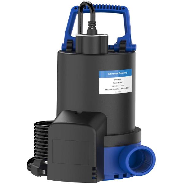 商品名:  AgiiMan Submersible Water Pump, 1/3HP 2450GPH Sump Pump with 10FT Power Cord, 3/4" Check Valve Adapter, Water Pump...