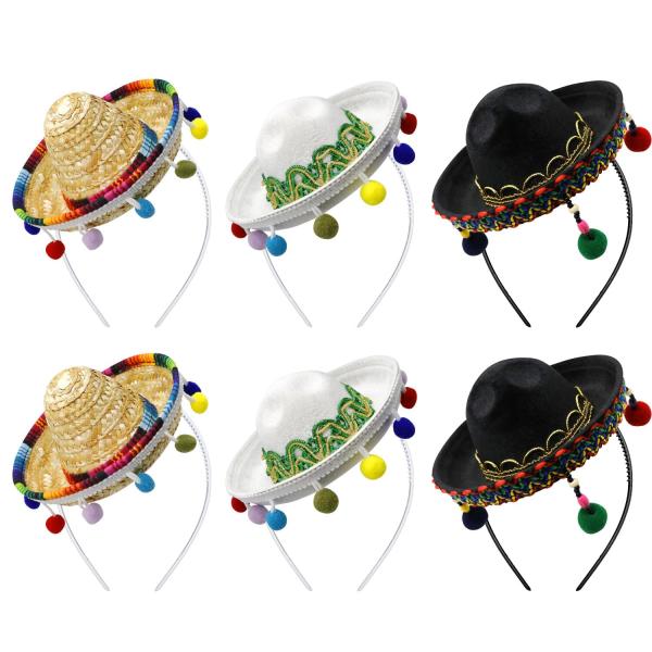 商品名:  Yzpacc Set of 6 Cinco De Mayo Straw Sombrero Headband Fiesta Fabric Party Hats for Fiesta Hat Party Mexican Theme ...
