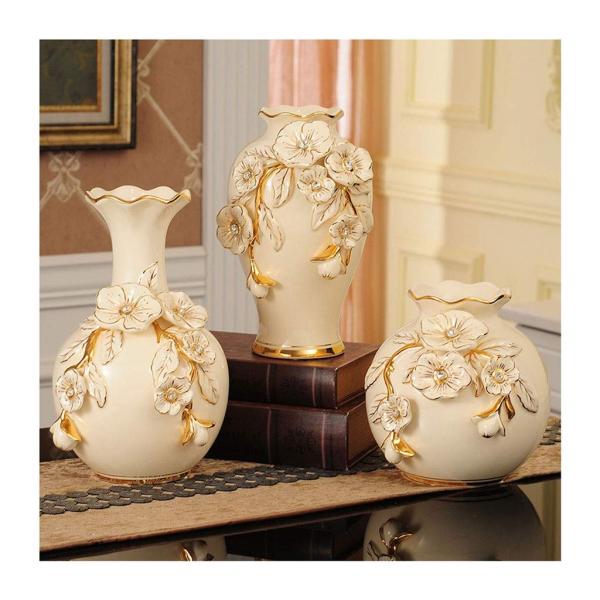 商品名:  Vases Golden Yellow Handmade Flower Ceramic Vase 3-Piece Set Creative Flower Arrangement Table for Living Room Dri...