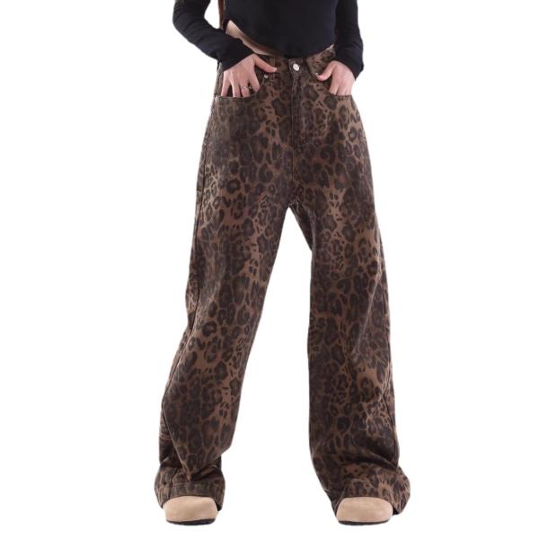 商品名:  XPONNI Y2k Jeans Animal Print Y2k Pants Leopard Print Womens Baggy Wide Leg Jeans 2000s Mcbling Grunge Clothes (St...