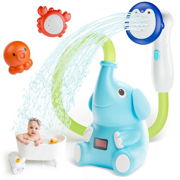 商品名:  HEMRLY Baby Bath Toys, LED Water Temperature Display, Bath Toys for Infants 6-12 Months with Three Shower Heads, B...