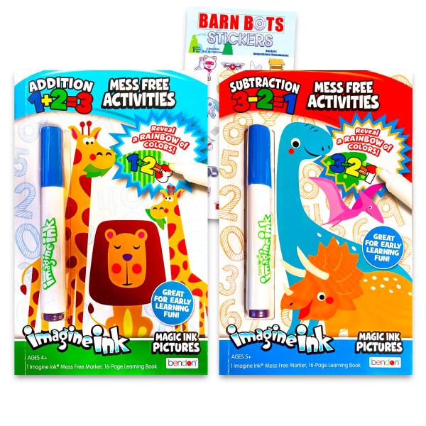 商品名: Imagine Ink 汚れないアクティビティセット 数学をテーマにした水彩画の本 (足し算、引き算) 散らからない塗り絵 幼児用 ステッカー付きバンドル Imagine Ink Mess-Free Activity Set In...