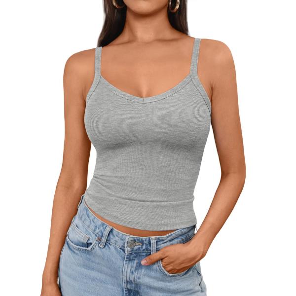 商品名:  AUTOMET Tank Top for Women Summer 2024 Ribbed Sleeveless V Neck Sapghetti Strap Racerback Crop Tops Camisole Cropp...