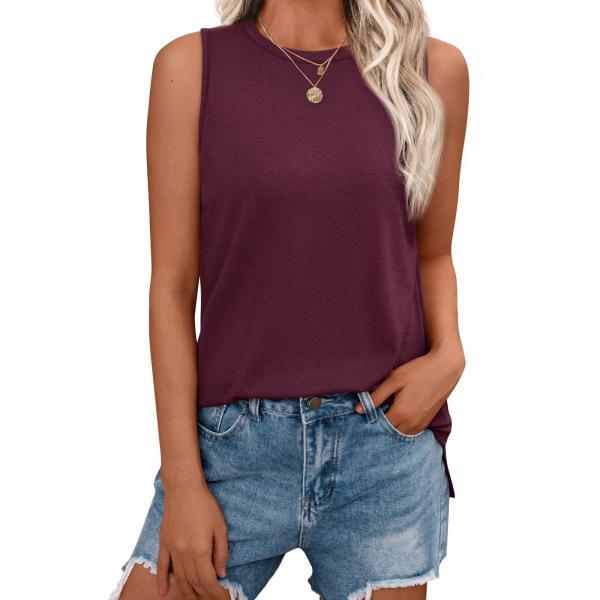 商品名:  AUTOMET Tank Tops for Women Sleeveless Summer Tops 2024 Casual Basic Tops Crewneck Loose Fit Blouses Side Split Sh...