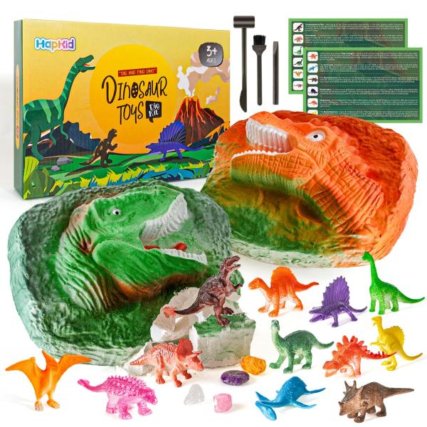 商品名: HapKid 恐竜 化石掘りキット レンガを2個掘り、かわいい恐竜を12個掘り起こす 楽しい教育科学キット 子供向け 地質学発掘キット 6~12歳の男の子と女の子へのギフト(グリーン+オレンジ) HapKid Dinosaur F...