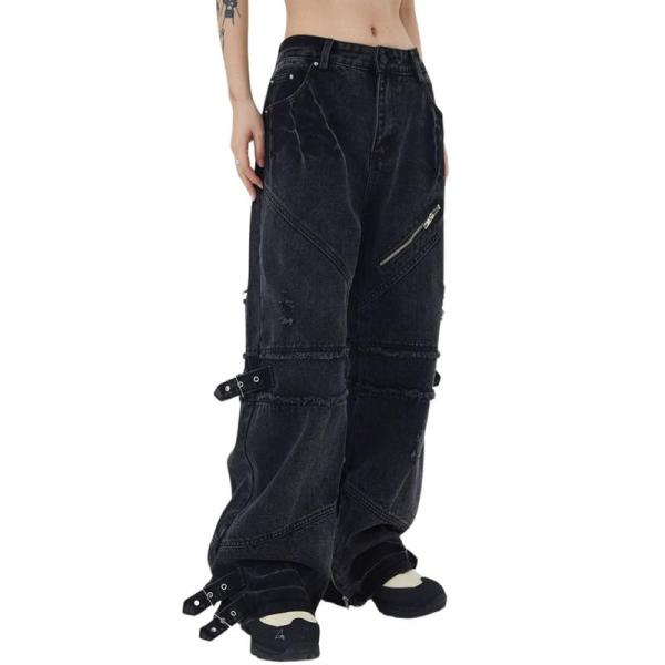 商品名:  Hugboom Cargo Baggy Jeans for Women Men Y2k Casual Low Waisted Denim Pants Fashion Streetwear Goth Hip Hop Clothes...