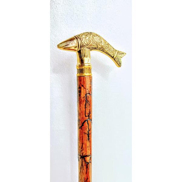 商品名:  GO NAUTICAL INSTRUMENTS Handmade Walking Stick Brass Fish Handle Wooden Cane Stylish Gift Idea for Grand Father &a...