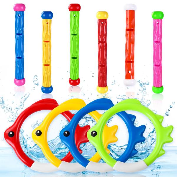 商品名:  Vellibring 10PCS Pool Diving Swim Toys Colorful Underwater Training Sinking Throwing Dive Rings Sticks for Kids Su...