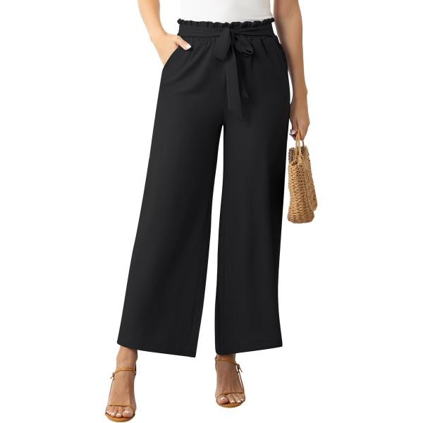 商品名:  Yawburk Womens Wide Leg Lounge Pants High Waisted Business Work Casual Pants Adjustable Tie Knot Loose Trousers wi...