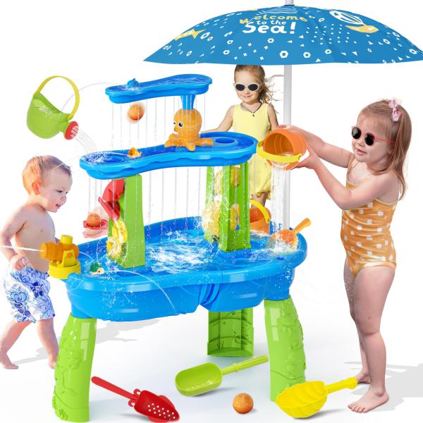商品名:  【2024 Newest】Water Table for Toddlers 1-3 3-5, 3-Tier Kids Water Table with Umbrella Splash Pond, Outdoor Toys San...