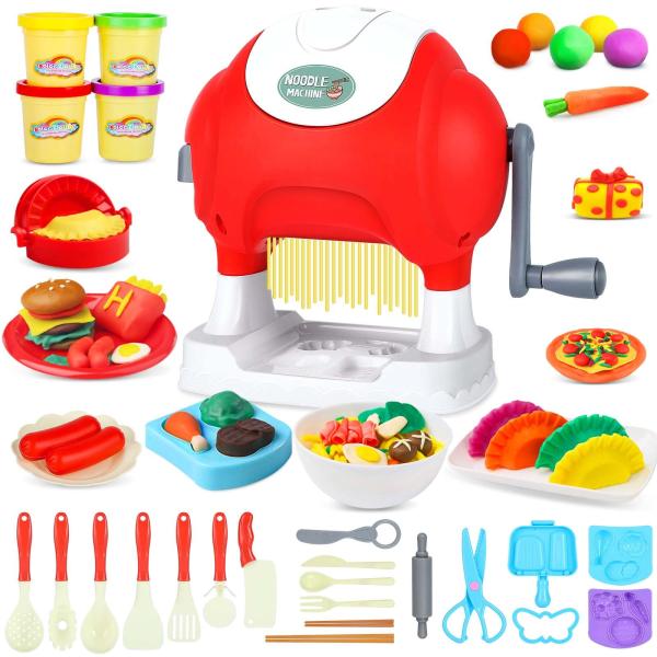 商品名: Creations キッチンパスタメーカー ごっこ遊び用おもちゃ モデリングコンパウンド4缶と粘土ツールモデル28個付き アートクラフトキット 男の子 女の子 クリスマス 誕生日ギフト 3歳 4歳 5歳 6歳 Play Color...