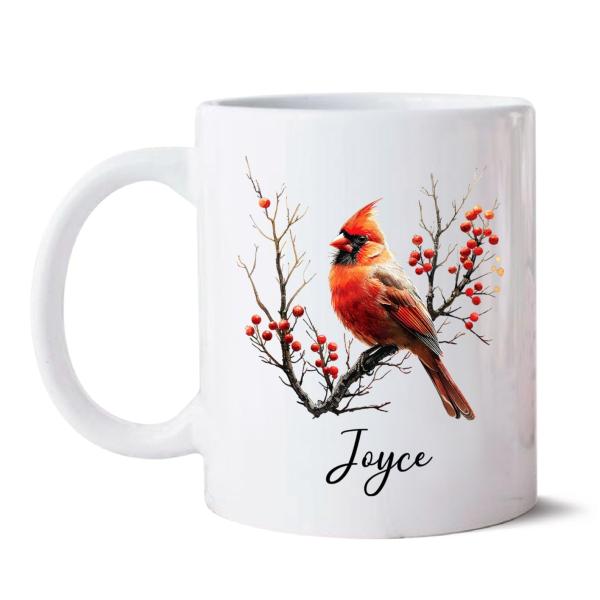 商品名:  Red Cardinal Pottery Mug, Unique Cardinal Coffee Cup Gift For Bird Lovers, Customized Red Cardinal Tea Cup With Na...