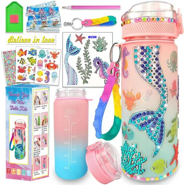 商品名:  FRGITYGIFT Decorate Your Own Water Bottle Kits for Girls 4-10, Mermaid Gem Diamond Painting Crafts, Fun DIY Arts a...