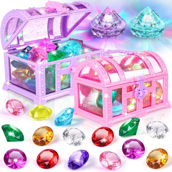 商品名:  Diving Gems Pool Toys for Kids, 24 Colorful Diamond with 2 Treasure Pirate Chest, 2 Light-Up Diving Gem Multi-Colo...