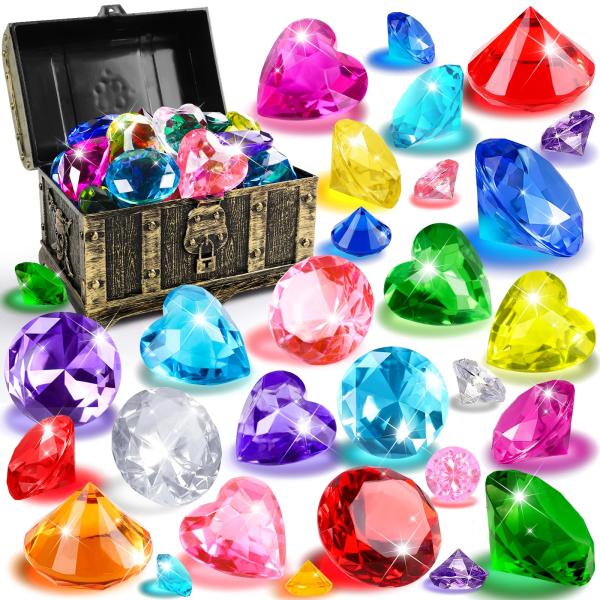 商品名:  Vellibring Diving Gems Pool Toys 32 Colorful Diamond with Treasure Chest Pirate Box Summer Underwater Gem Swimming...