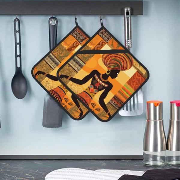 商品名:  2 Pack Pot Holders for Kitchen Heat Resistant Pot Holders Sets African Woman Oven Hot Pads Washable Potholders for...