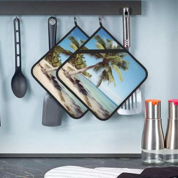 商品名:  2 Pack Pot Holders for Kitchen Heat Resistant Pot Holders Sets Beach Palm Tree Oven Hot Pads Washable Potholders f...