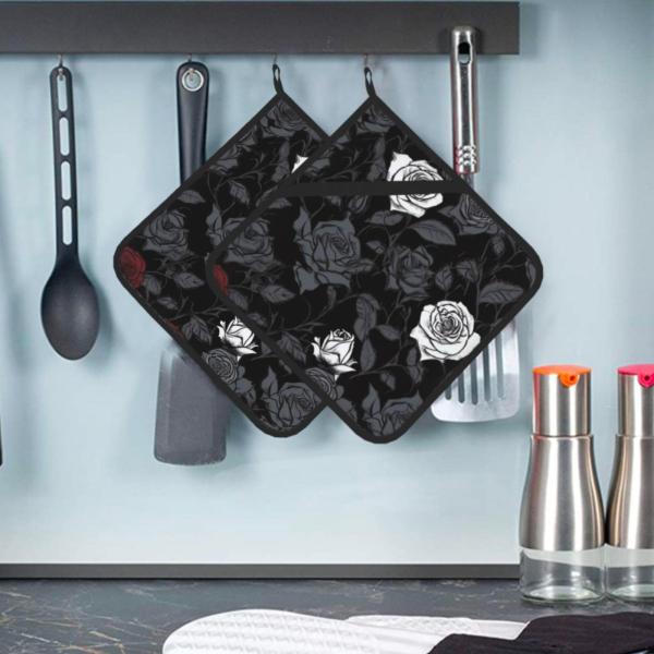 商品名:  2 Pack Pot Holders for Kitchen Heat Resistant Pot Holders Sets Rose Gothic Oven Hot Pads Washable Potholders for B...
