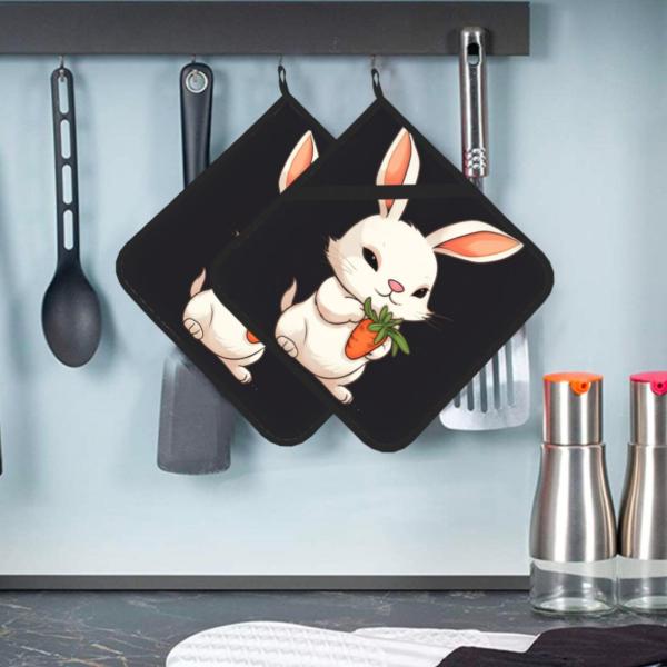 商品名:  KHiry 2 Pack Pot Holders for Kitchen Heat Resistant Pot Holders Sets Cute Bunny Holding Carrot Oven Hot Pads Washa...