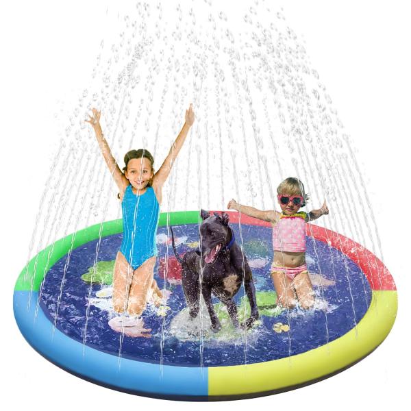 商品名: ペット用スプリンクラー - 犬用パドリングプール 滑り止め 丈夫なスプラッシュパッド 犬と猫用 厚みのある滑り止めウォータープレイマット 犬/子供用ポータブルパドルプール 庭用サマーペットプール (67インチ) Sprinkler...