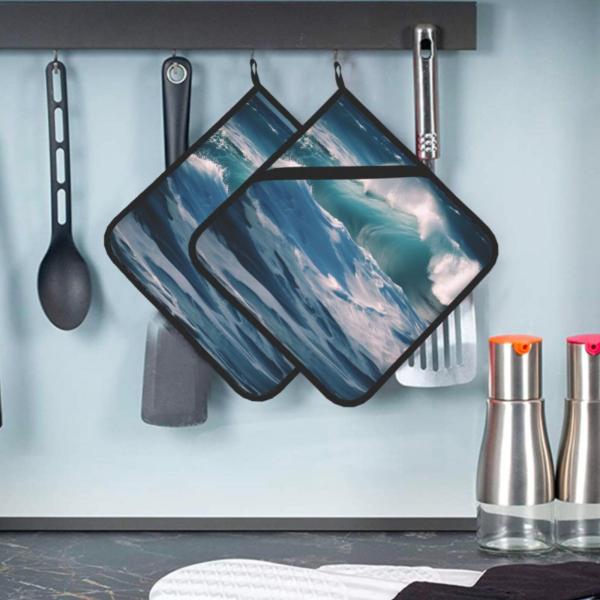 商品名:  2 Pack Pot Holders for Kitchen Heat Resistant Pot Holders Sets Ocean Waves Oven Hot Pads Washable Potholders for B...