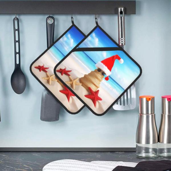 商品名:  2 Pack Pot Holders for Kitchen Heat Resistant Pot Holders Sets Merry Christmas Beach Oven Hot Pads Washable Pothol...