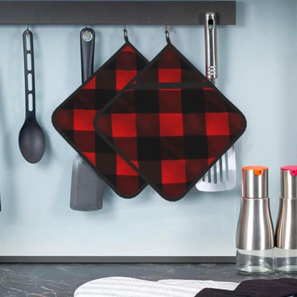 商品名:  2 Pack Pot Holders for Kitchen Heat Resistant Pot Holders Sets Plaid Red and Black Oven Hot Pads Washable Potholde...