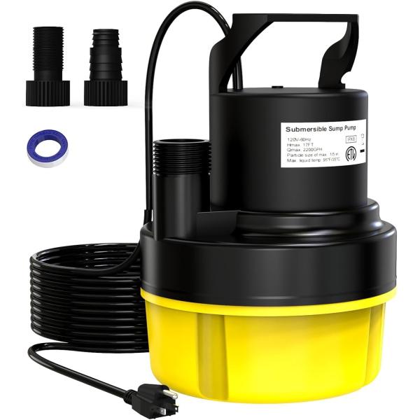 商品名:  AgiiMan 1/2 HP Submersible Water Pump, 2200 GPH Portable Sump Pump for Pool Draining, Pool Cover Pump with 25 FT P...