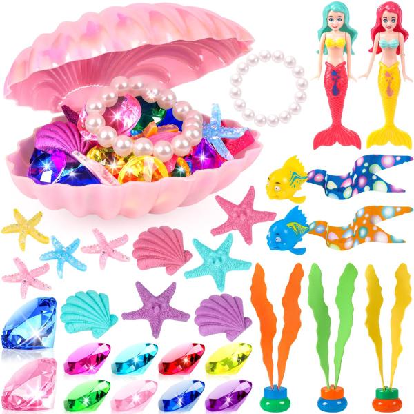 商品名:  HUUIDY Pool Toys, 31Pcs Mermaid Toys Diving Toys with Shell Treasure Chests and Storage Bag, Swimming Pool Games S...