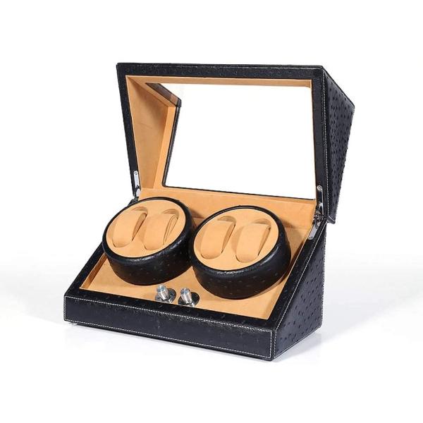 商品名: 自動時計ワインダー、4+0 静かなモーター時計収納ボックス、耐磁性、ミュート、低消費電力、防塵、5 回転モード (ブラック) Automatic Watch Winder, 4+0 Quiet Motor Watches Stor...