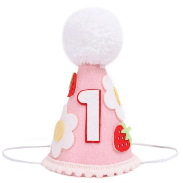 商品名:  PATRDIO Strawberry 1st Birthday Hat - Sweet Girl First Birthday Party Decorations,Pink Felt Party Hat With Strawbe...