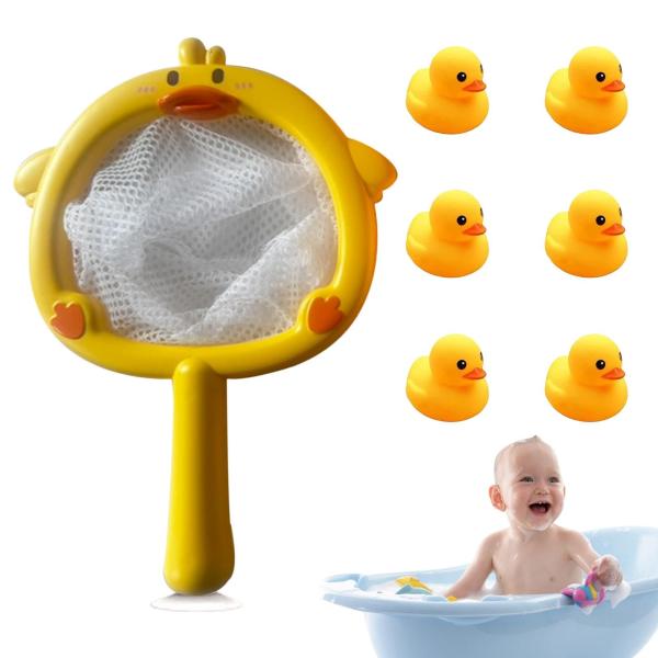 商品名:  Paddling Pool Toys, 6 Mini Rubber Ducks with Fishing Net Bath Toy Set, Mini Yellow Rubber Ducks, Tiny Ducks Water ...