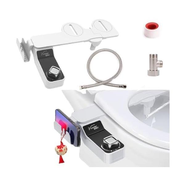 【最新の型】このスリム便座洗浄ユニットは新しいデザインを採用し、電源不要、薄型スリムので、互換性高くて、多くの便座にも対応。セット内容：スリム便座洗浄ユニット本体、接続ホース、G1/2給水分岐金具、ガムテープ。取り付けより簡単です。【3種モ...