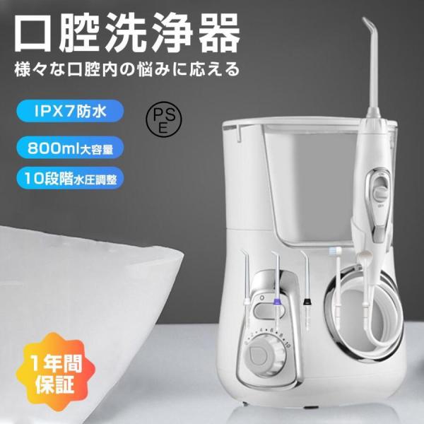 【商品情報】本体サイズ：21×12×14cm本体質量：約712g(チップ含まず)タンク容量：800ml水圧：10?100PSI付属品：ジェットノズルメ3本、歯ブラシ用ノズルx1本、舌クリーナーx1本（計3種5本）【IPX7完全防水設計&am...