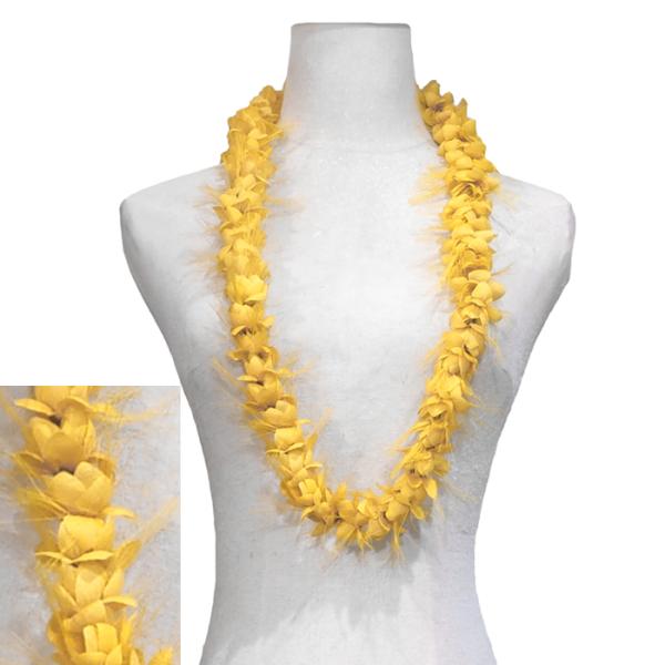 オハイアリイのフサフサした上品なレイでイエローの色合いが合わせやすく、綺麗な雰囲気にさせてくれます！写真以外にも色があります。（他の色をお探しの場合はお問い合わせ下さい。）こちらはロングレイもあります。同じパターンでヘッドバンドも用意ができ...