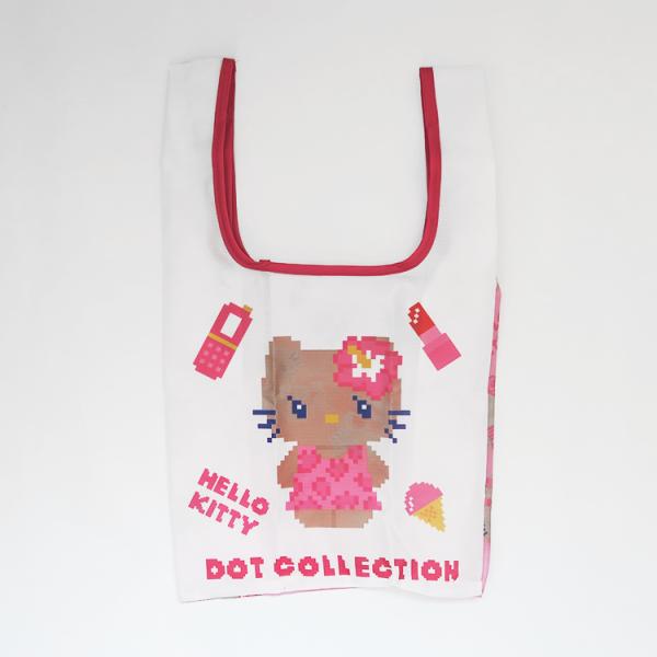 南国ビーチリゾートの可愛いキティちゃんのエコバッグ！キティちゃんがドットになったDOT COLLECTION♪（Sサイズ）HAPPY BEACH!お買い物が楽しくなります♪折りたたみでコンパクト！ショッピングにお出かけに、軽い&amp;小さ...