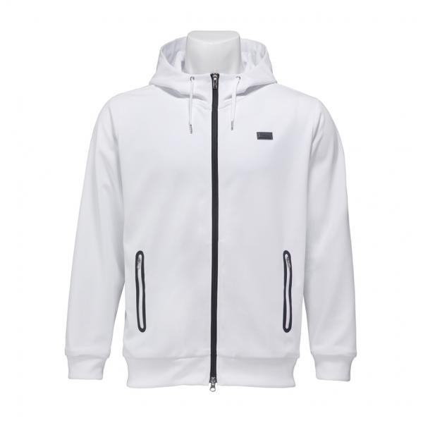 ◇ほどよい光沢とジャージならではの心地良いストレッチが特徴のフーディー。 ◇吸水速乾・ストレッチ・UVケア ■カラー：ホワイト ■素材：ポリエステル96％ ポリウレタン4％ 袖口・裾/ポリエステル100％ ■ネックタイプ：ハイ ■タイプ：ジ...