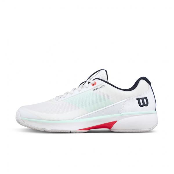 ◇ウイルソン「Rush Pro Lite」高い快適性と履き心地を追求し、カジュアルなプレーに最適な一足◇余裕を持たせたつま先設計、かかとからつま先への体重移動を可能にするソール構造と、サポート力のあるアーチ構造により、「Rush Pro L...