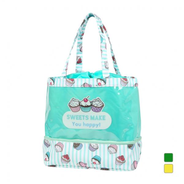 ※ブラウザやお使いのモニター環境により、掲載画像と実際の商品の色味が若干異なる場合がございます。◇収納が分けられて便利な、可愛いカップケーキ柄の2重底バッグ■カラー(メーカー表記)：イエロー(YL：イエロー)ペールグリーン(MNT：ミント)...