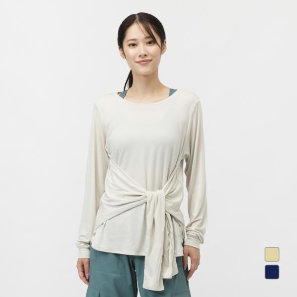 ◇フィットネス 2WAYタイロングTシャツ 【保湿加工】ティゴラのフィットネスウェアで人気の商品を保湿加工を施しさらにしっとり滑らかになりました 気分に合わせた着こなしができる2WAYデザイン。 結び目をフロントにするかバックにするかで着方...