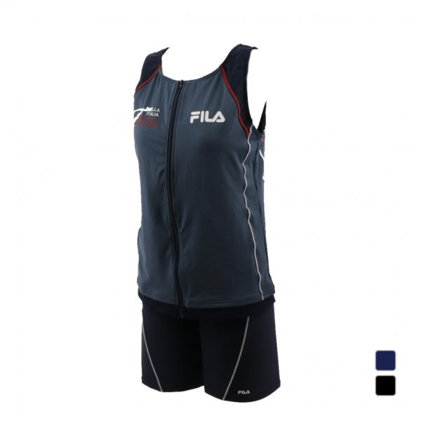 ◇マットなカラー杢生地のファスナー付セパレーツ水着。◇胸の斜めに入ったFILAロゴプリントがシャープなデザインです。胸下にファスナーが上がりやすいようスナップボタン付き。めくれ上がり防止機能付。カップ挿入式。捲れ防止、クイックジップ■カラー...