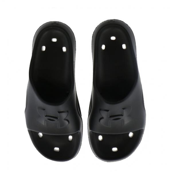 ◇EVAで一体成型された速乾性パフォーマンススライド 高い排水性を考慮した設計 ロッカールームやプールサイドで特に性能を発揮 D相当 ■カラー(メーカー表記)： ブラック(001：Black / Black / Black) ■甲材(アッパ...