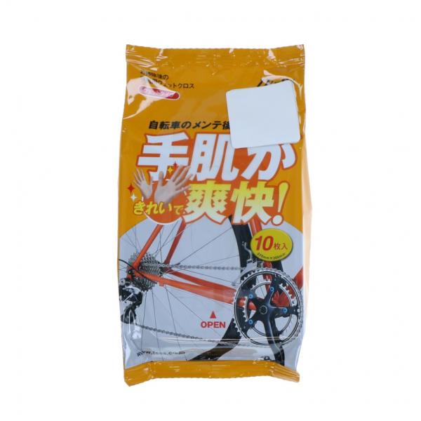 ◇自転車掃除後の手肌の汚れを落とすウエットクロス。10枚入り■カラー：オレンジ(OR)■素材：レーヨン系不織布■成分：精製水、エタノール、パラベン、メントール■サイズ：225×200mm(1シート)■生産国：日本■2024年モデルアルペン ...