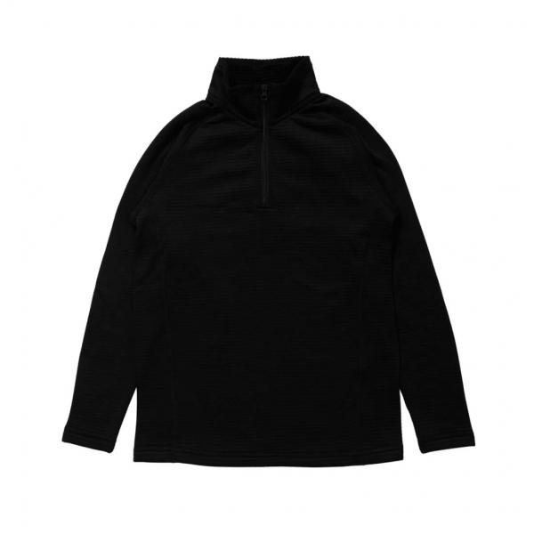 ◇裏側グリッドフリースのハーフZIPロングTシャツ、ストレッチ性に優れたグリッドフリース素材ウィンタースポーツのベースレイヤーとして最適■カラー：ブラック■素材：ポリエステル95％、ポリウレタン5％■サイズ：120：身長/115〜125cm...