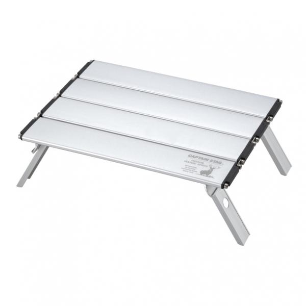 ◇コンパクト設計のアルミロールテーブル。組み立てが簡単な本体と脚の一体化構造。◇天板には耐食、耐摩耗性に優れたアルマイト加工。軽量なアルミ製。■素材：天板、脚部:アルミニウム合金(表面=アルマイト加工)■使用時サイズ：330×215×105...