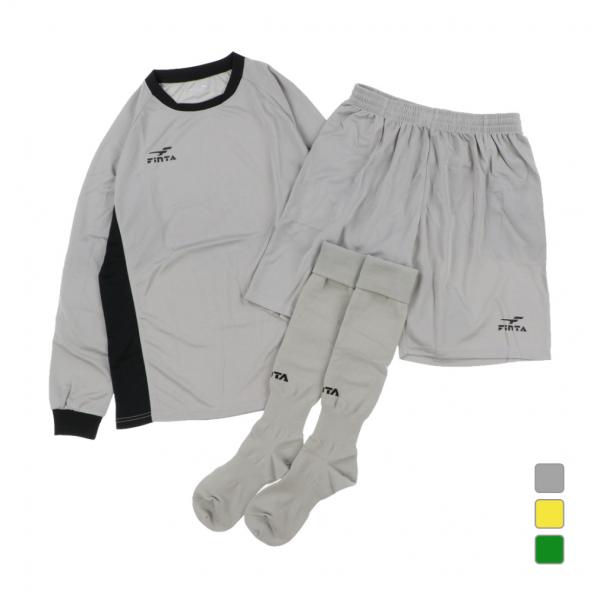 ◇GK用の長袖シャツ、パンツ、ソックスのお買い得な3点セットです。収納袋付き。◇内容：・ゴールキーパーロングシャツ・ゴールキーパーハーフパンツ・ストッキング25-27cm※全サイズ共通・収納袋◇保護パッド：両肘・ヒップ・両腰◇着用感：スタン...